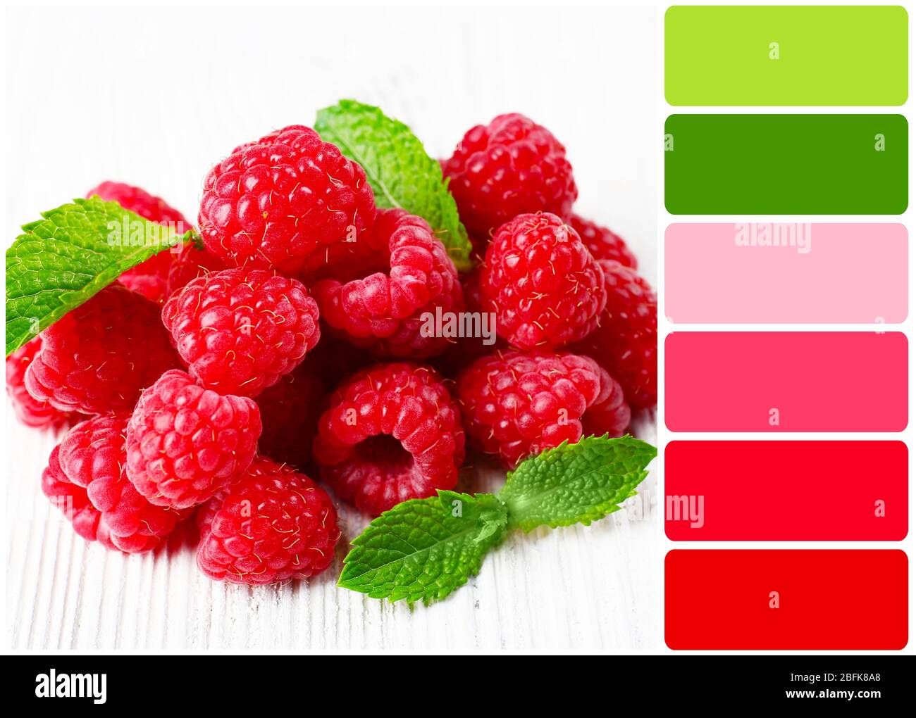 Fresh red raspberries and palette of colors Stock Photo - Alamy