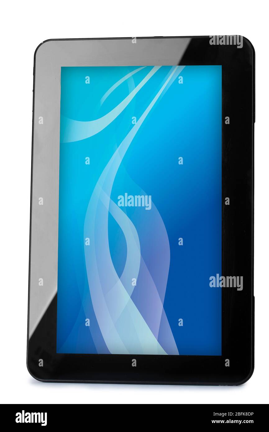 Tablet with blue splash screen isolated on white Stock Photo - Alamy