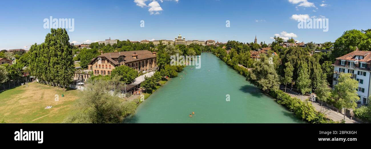 Bern, Switzerland - July 30, 2019: Aerial view of Aar from the ...
