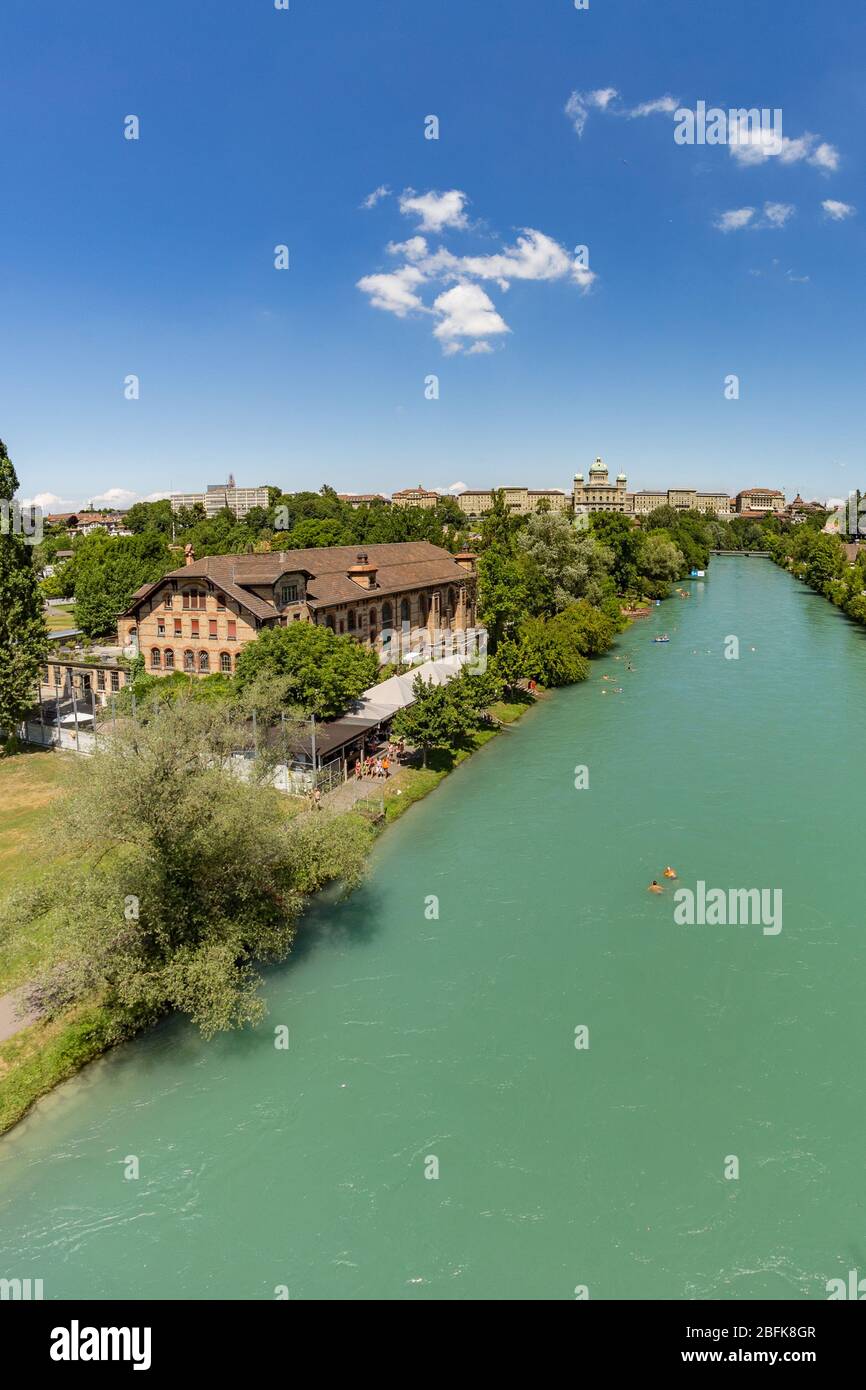 Bern, Switzerland - July 30, 2019: Aerial view of Aar from the ...