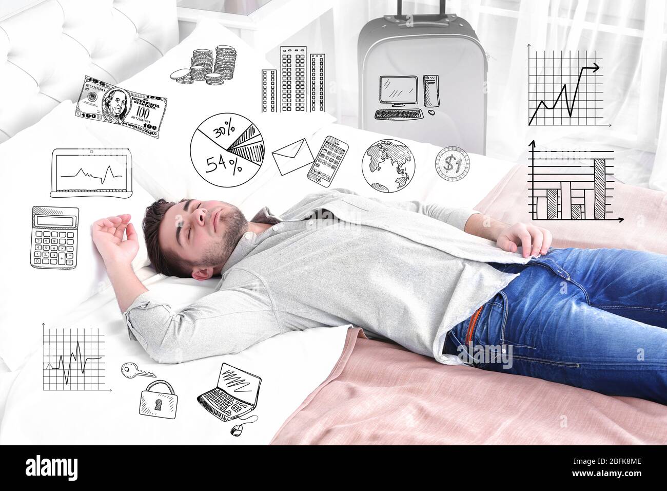Young man thinking of him plans Stock Photo - Alamy