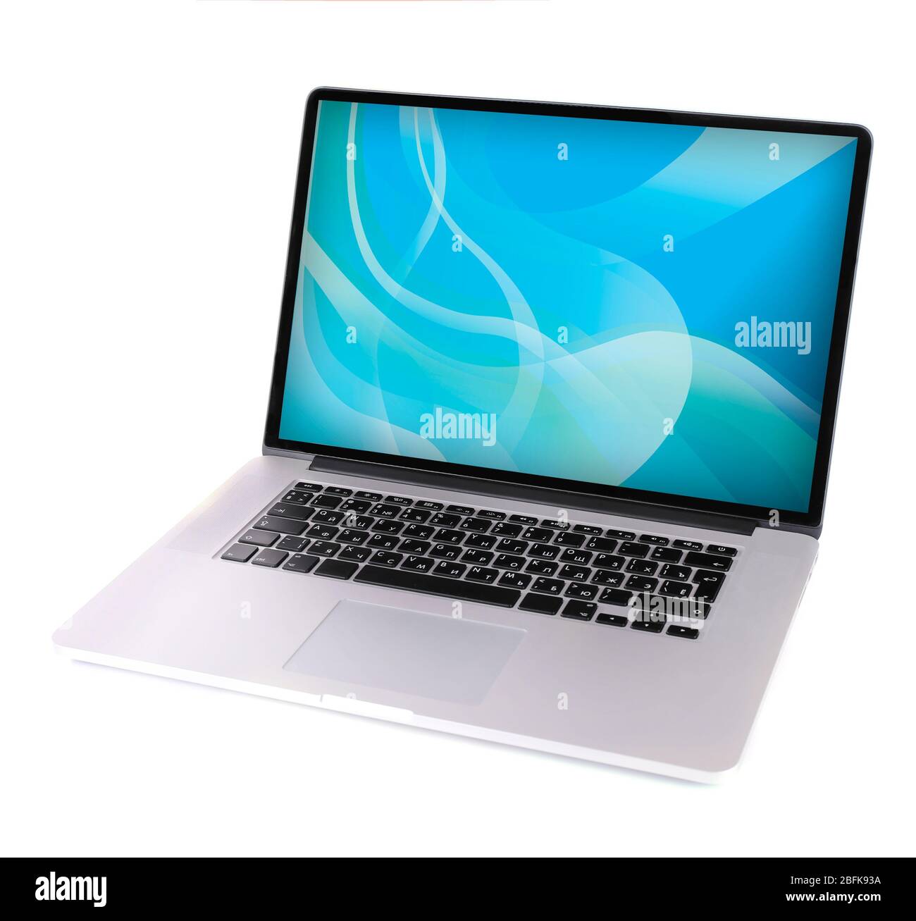 Laptop with blue splash screen isolated on white Stock Photo - Alamy