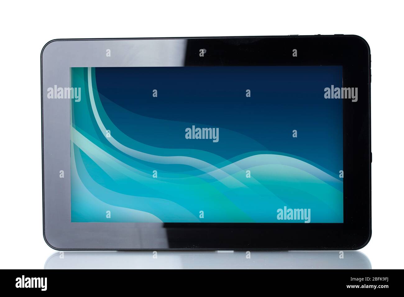Tablet with blue splash screen isolated on white Stock Photo - Alamy