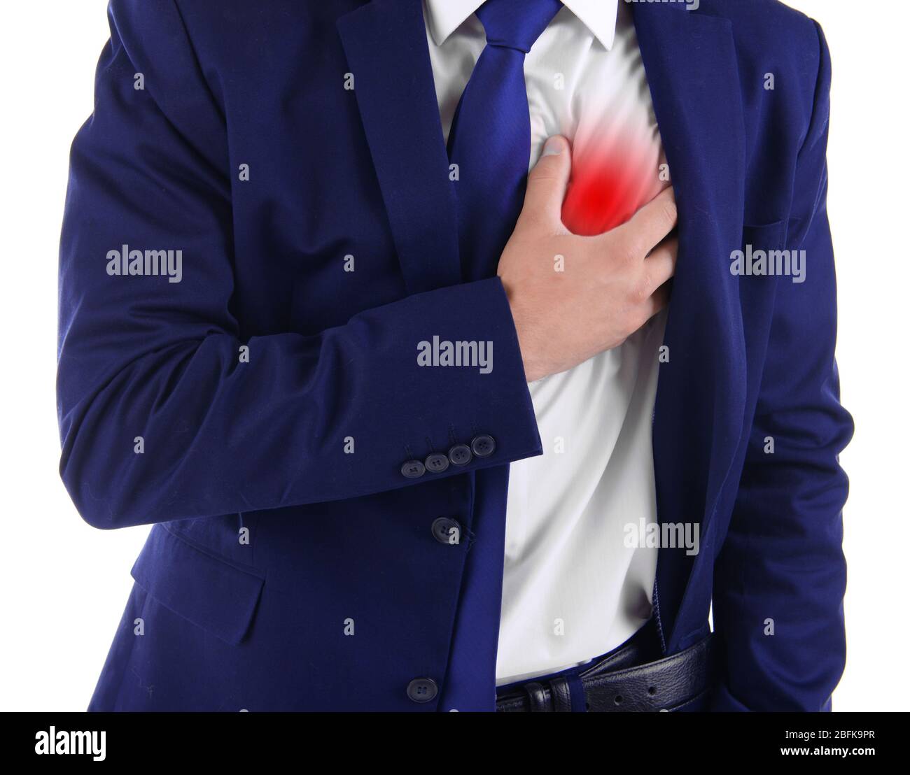 Man having chest pain - heart attack, isolated on white Stock Photo - Alamy