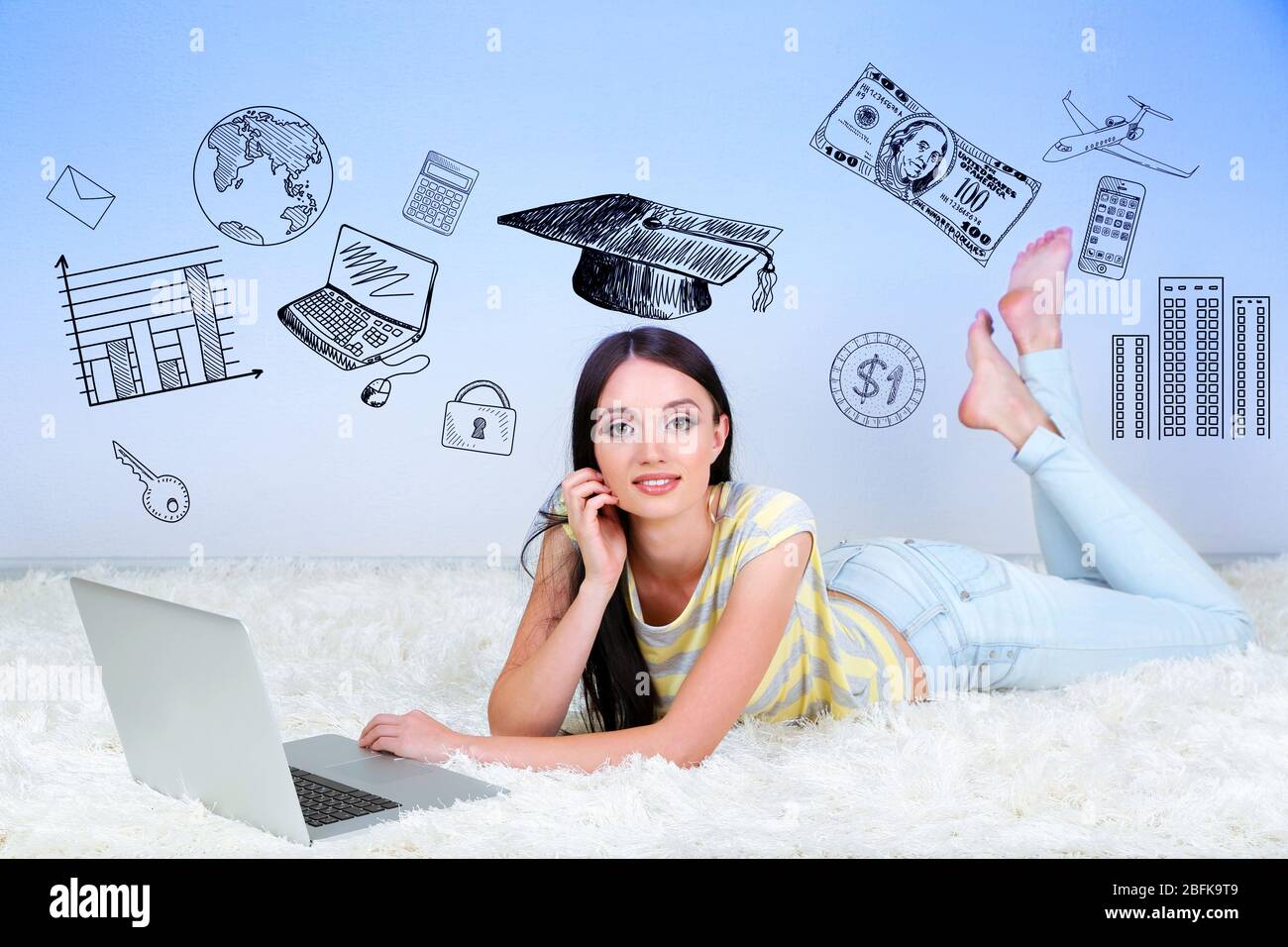 Young woman thinking of her plans Stock Photo - Alamy