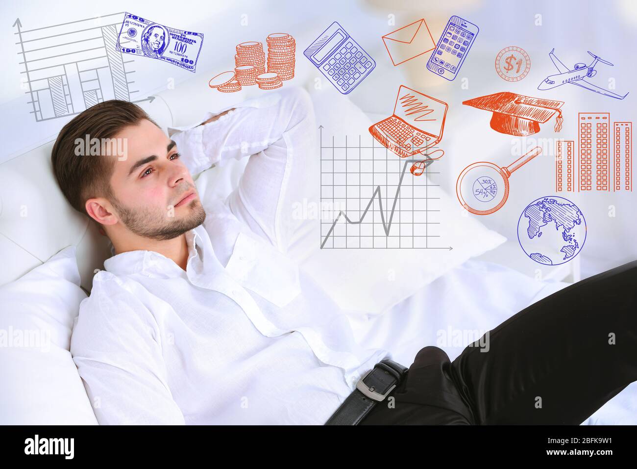 Young business man thinking of him plans Stock Photo - Alamy