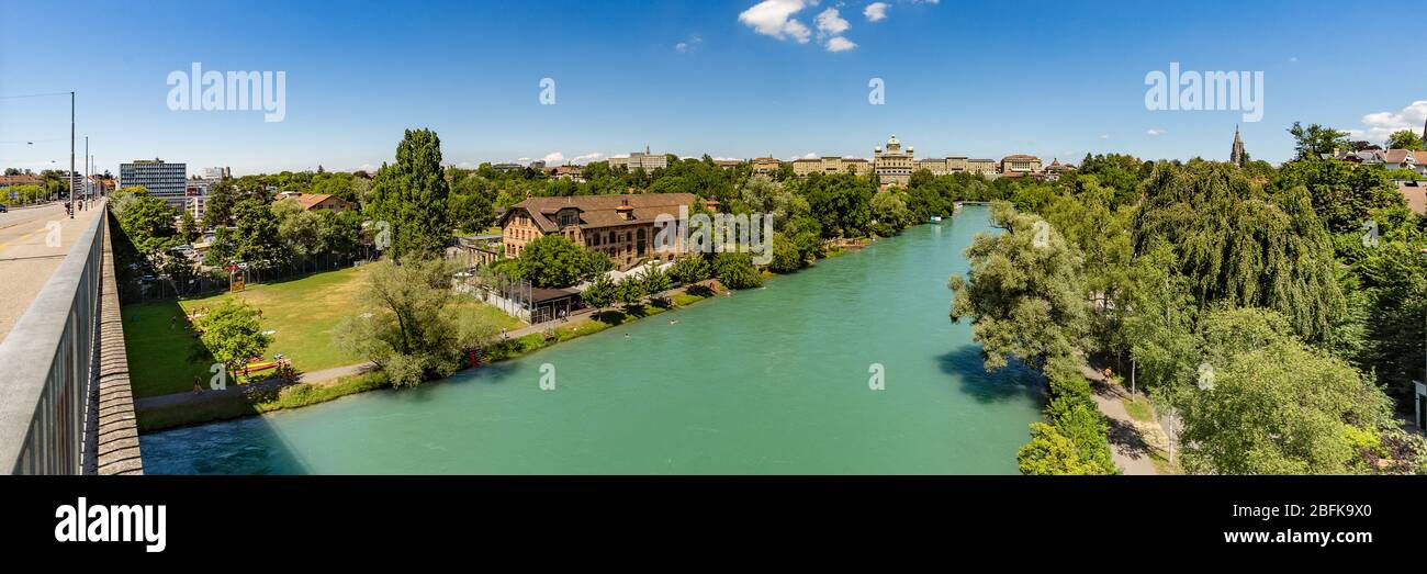 Bern, Switzerland - July 30, 2019: Aerial view of Aar from the ...