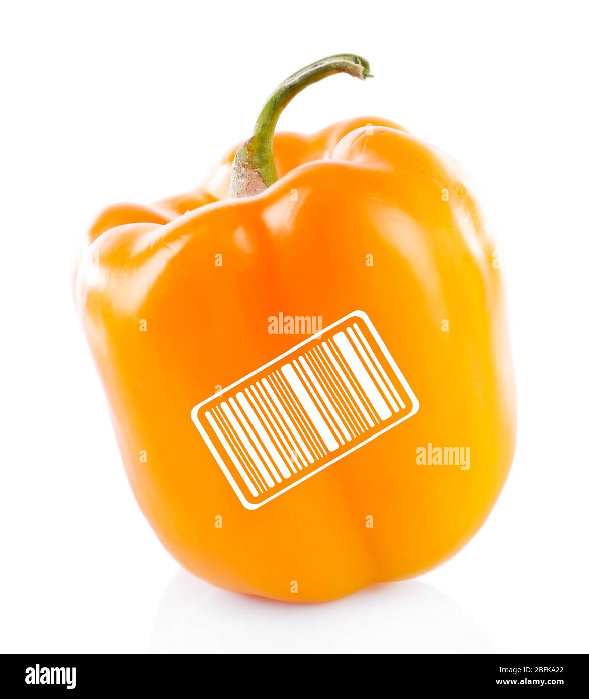 Yellow pepper with barcode isolated on white Stock Photo - Alamy