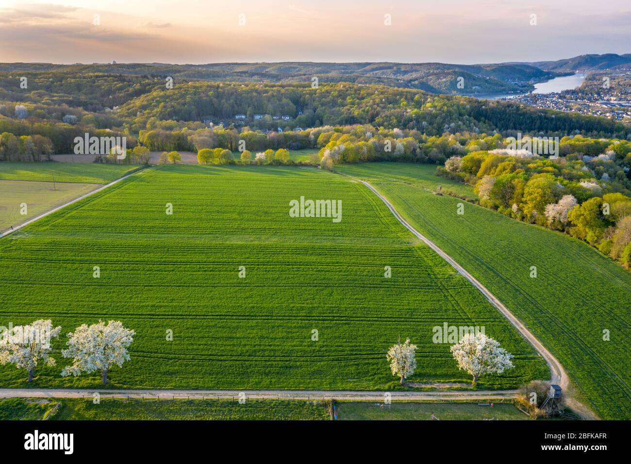 Aerial view of the Rhine Valley and Remagen farm countryside Germany ...