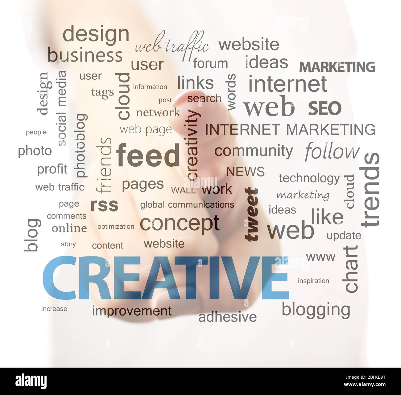 Connected words with finger touching the words Stock Photo - Alamy