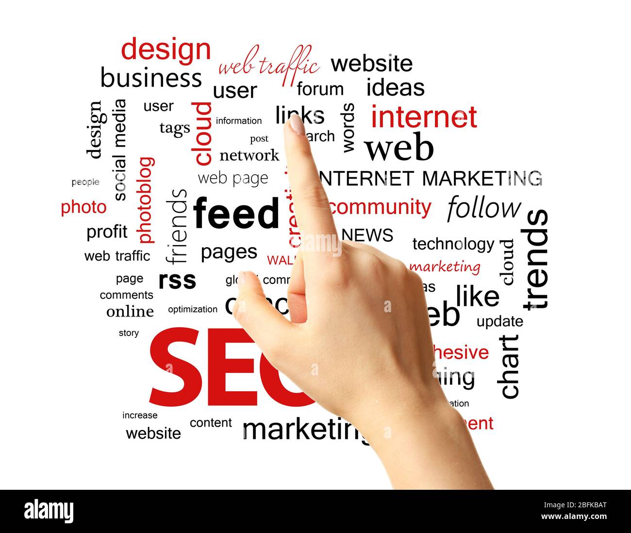 Connected words with finger touching the words Stock Photo - Alamy