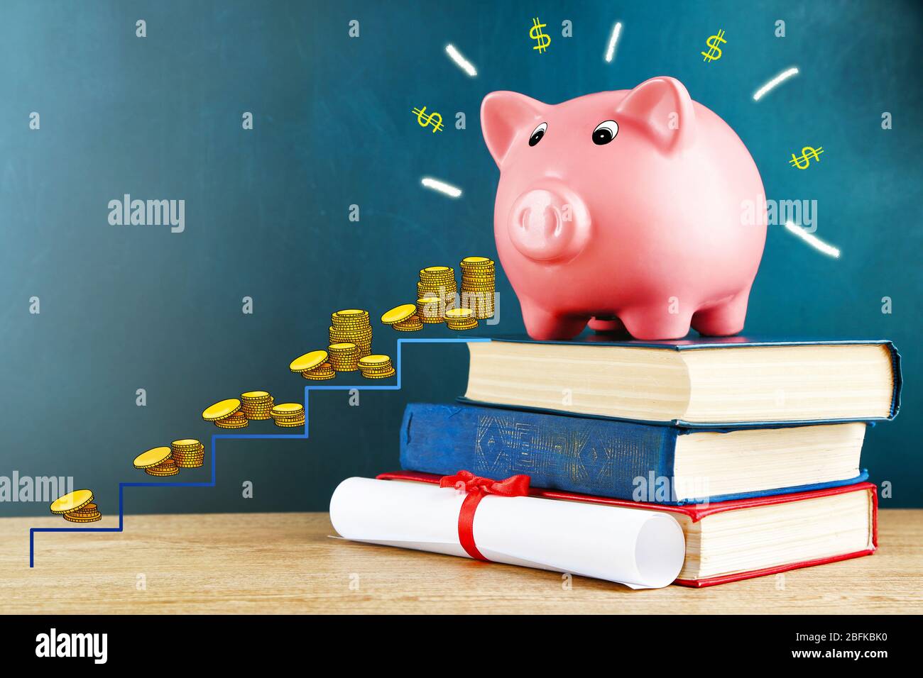 Money concept. Piggy bank with books Stock Photo - Alamy