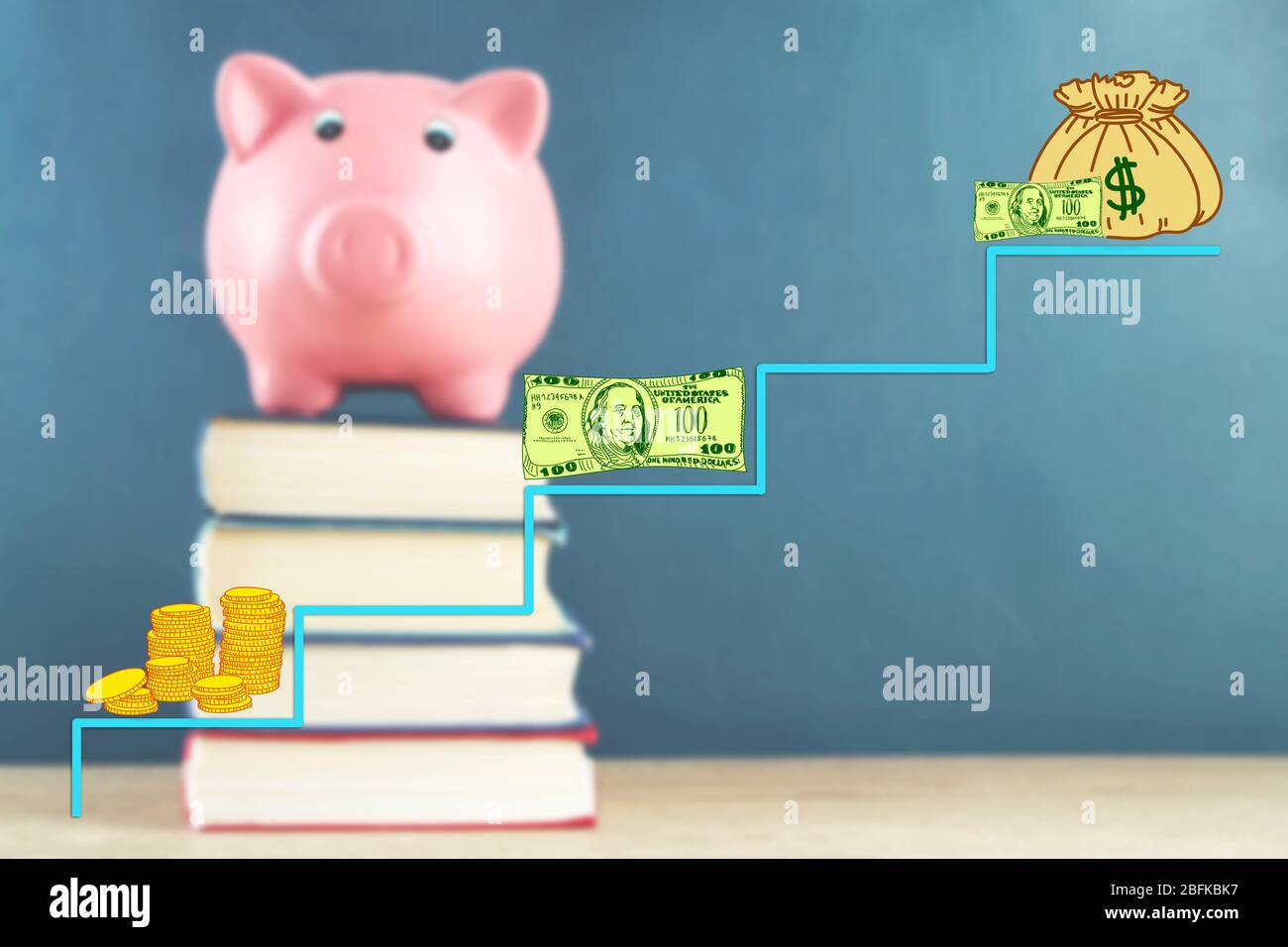 Money concept. Piggy bank with books Stock Photo - Alamy