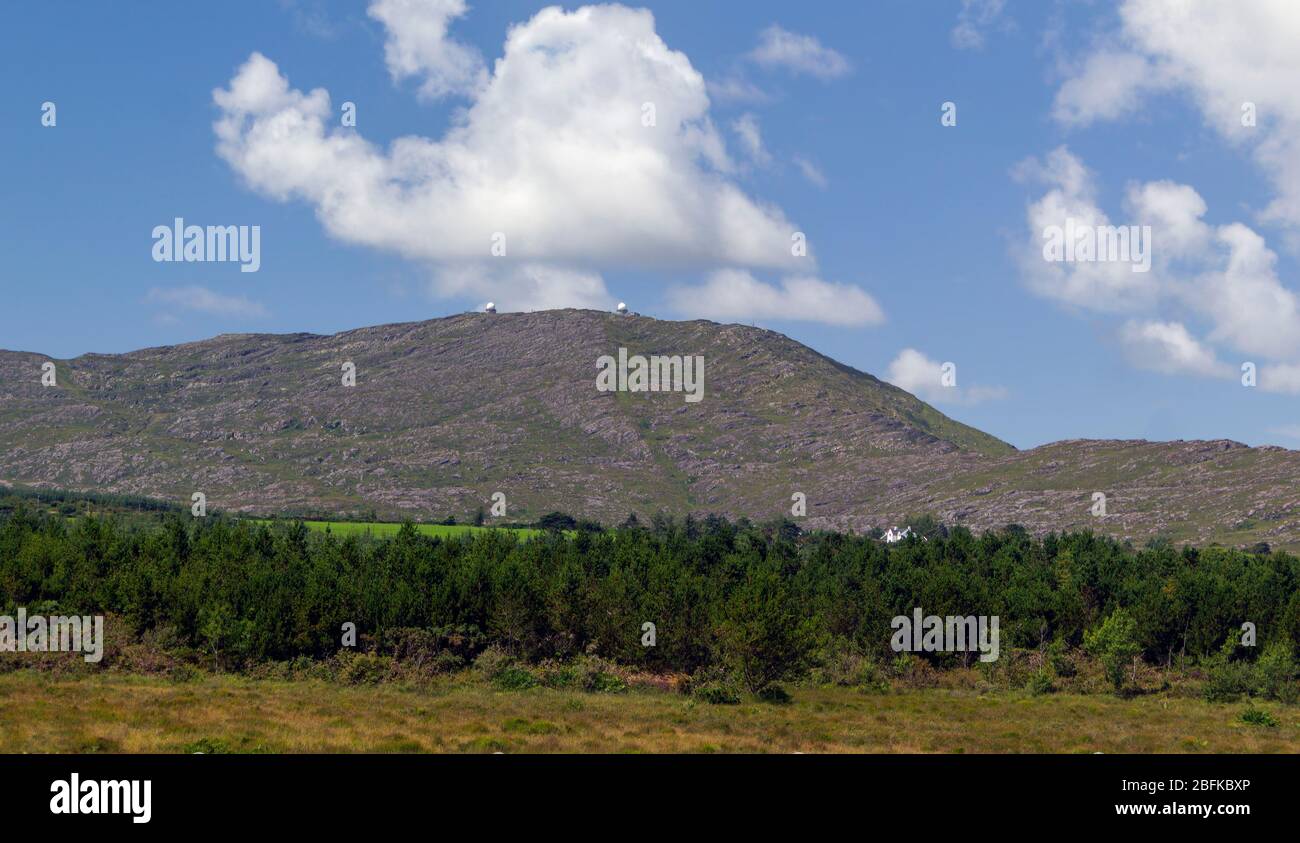 Image of the rocky massif of Mount Gabriel with white radar domes on ...