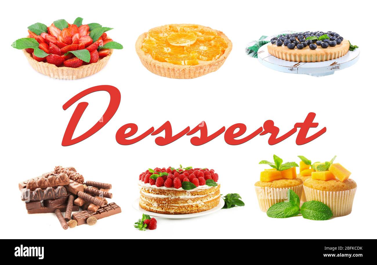 Collage of desserts isolated on white Stock Photo - Alamy