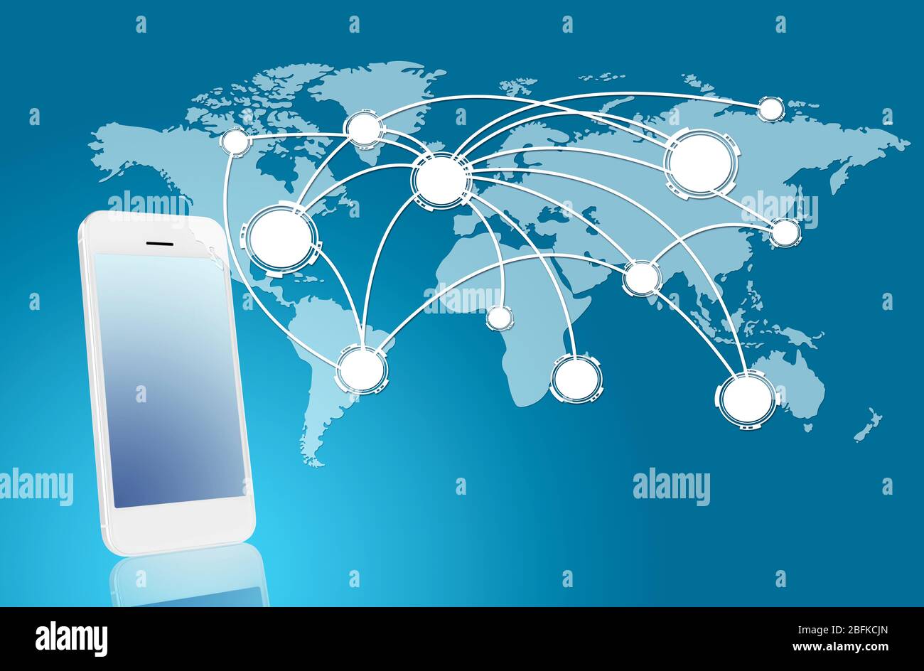 Technology and network concept - smarthphone with world map Stock Photo ...