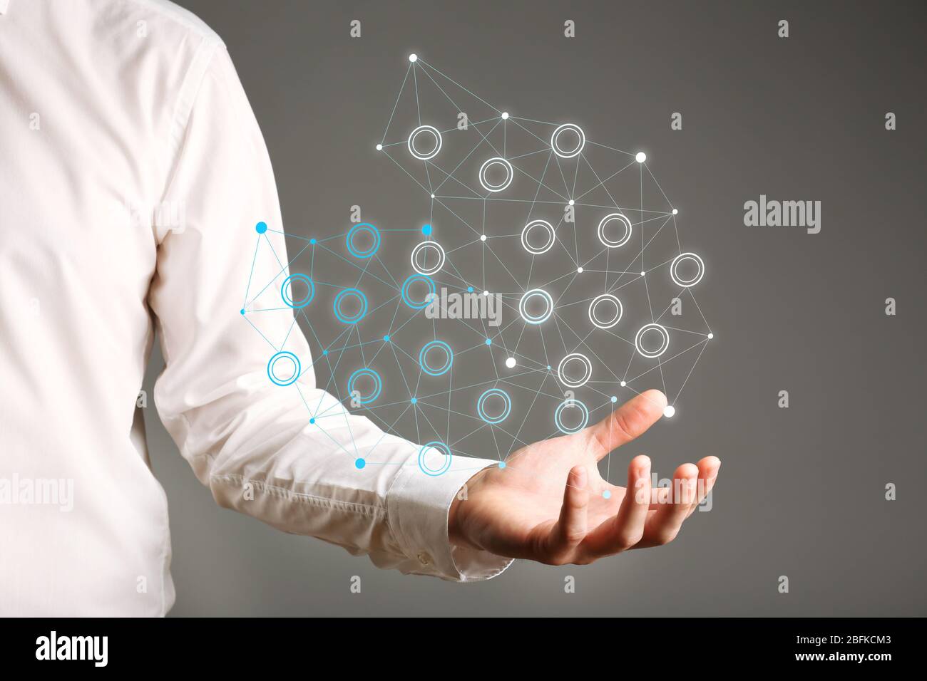 Human hand with social network structure Stock Photo - Alamy