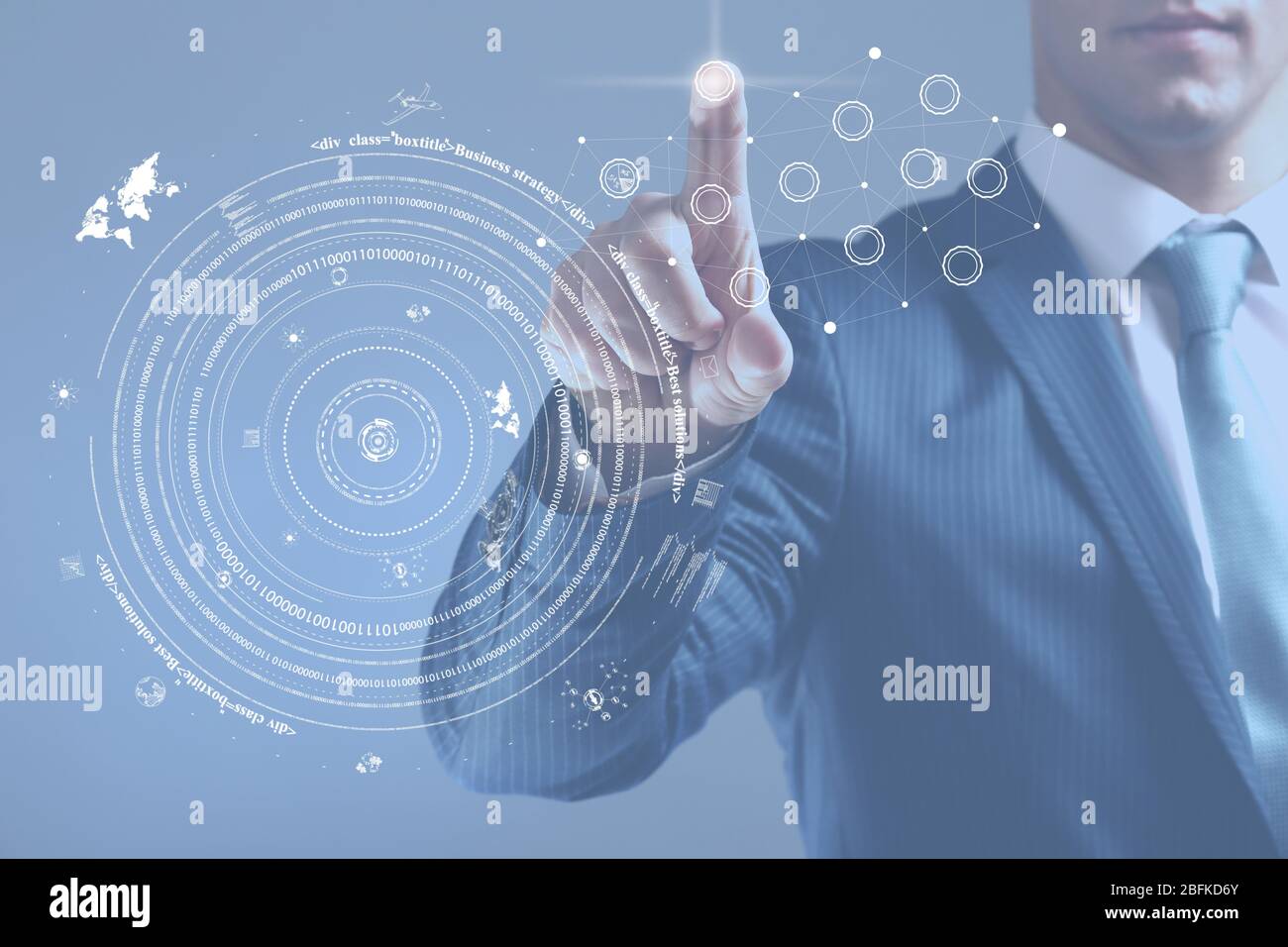Businessman hand pushing business graph. Futuristic button Stock Photo ...