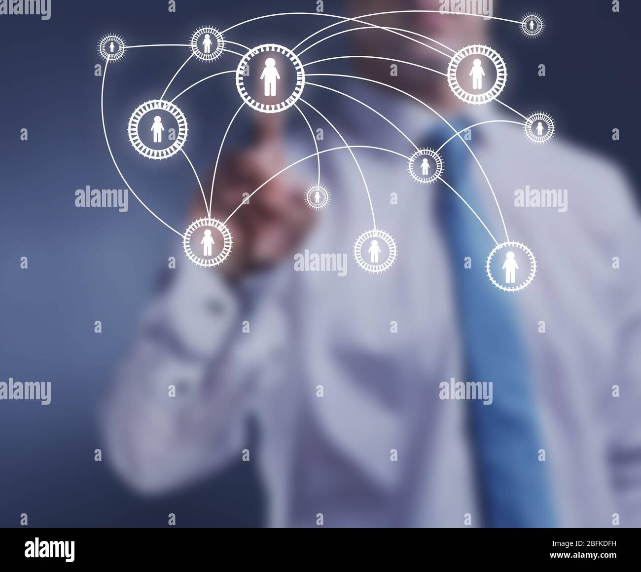 Human hand pressing social network structure Stock Photo - Alamy