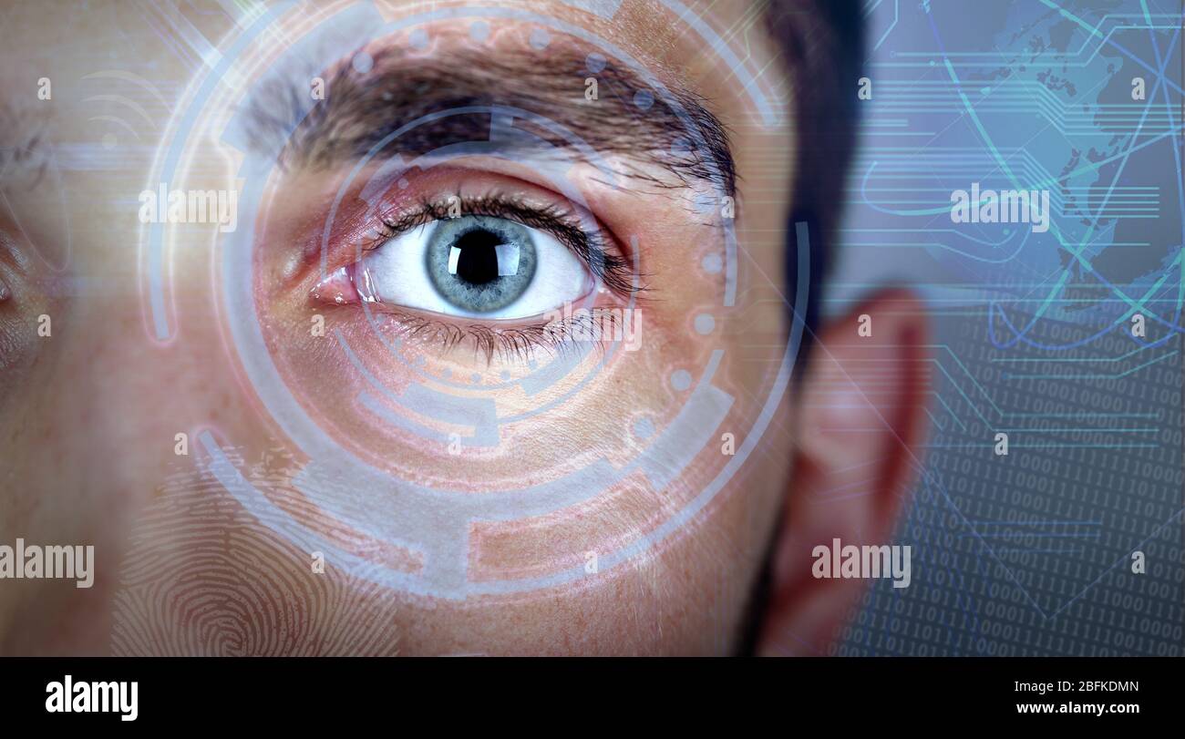 Human eye viewing digital information. Cyber technology concept Stock ...