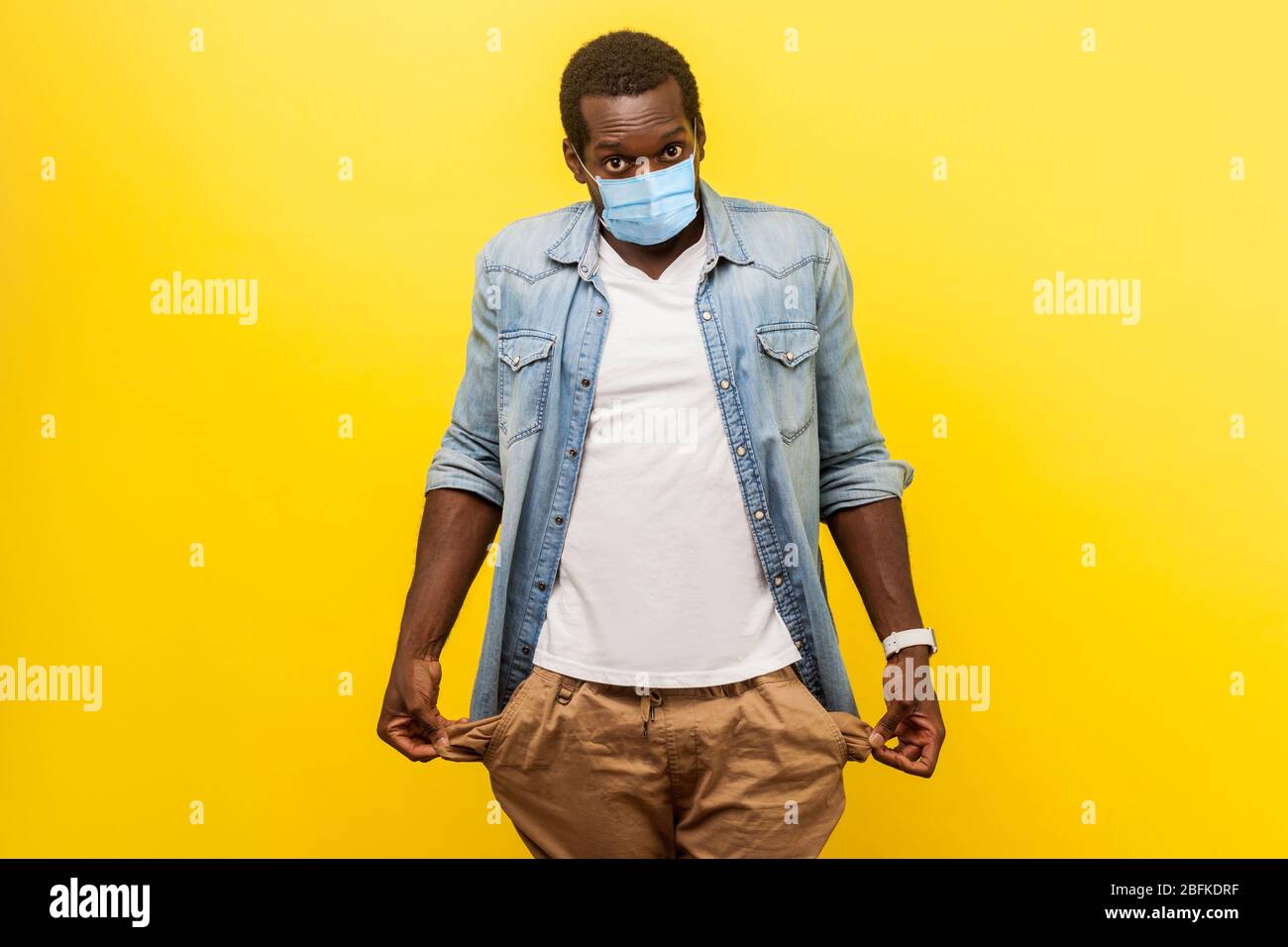 No money or fired work. Portrait of frustrated stressed poor man with ...