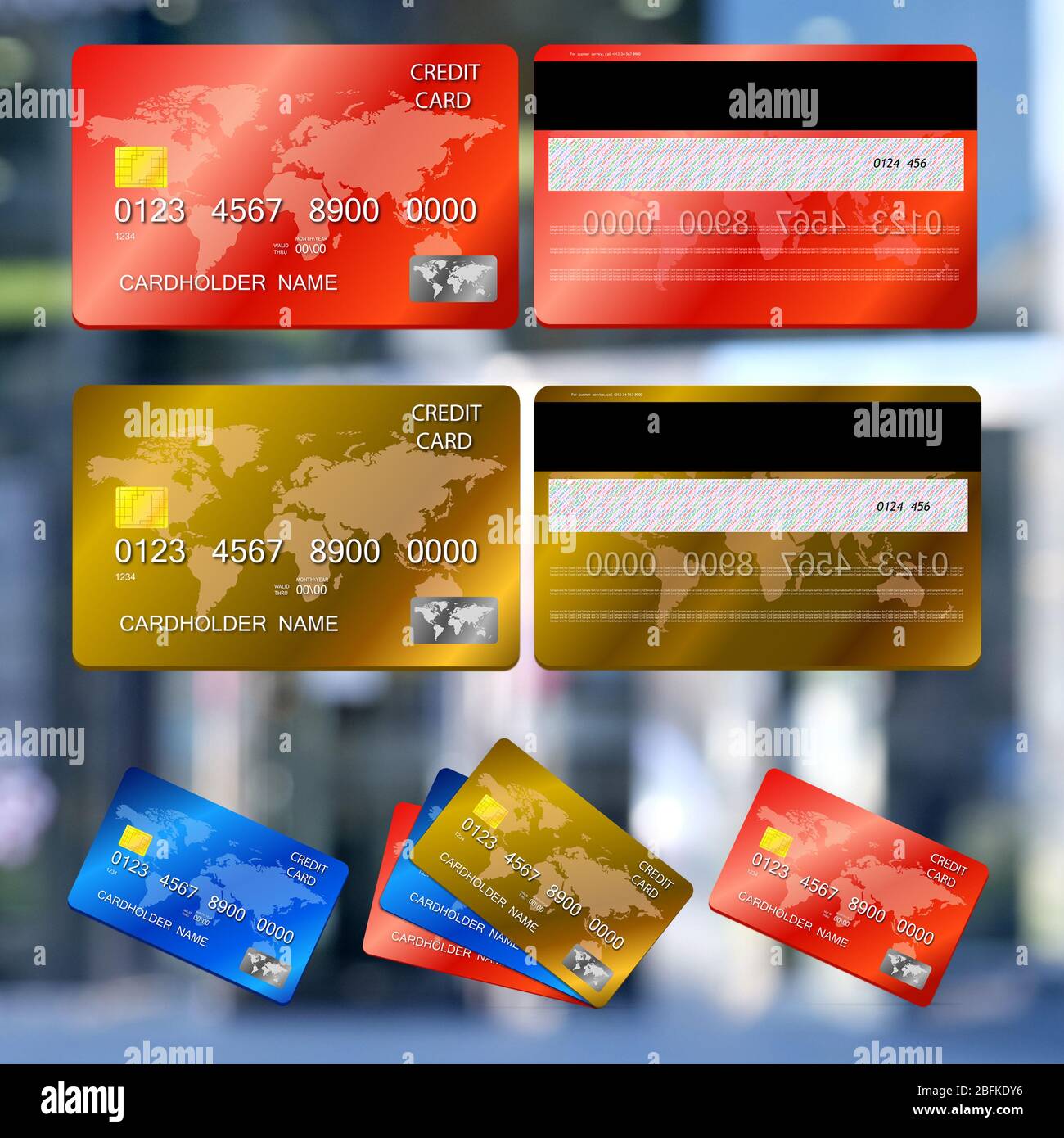 Vector illustration of detailed credit cards on abstract background ...