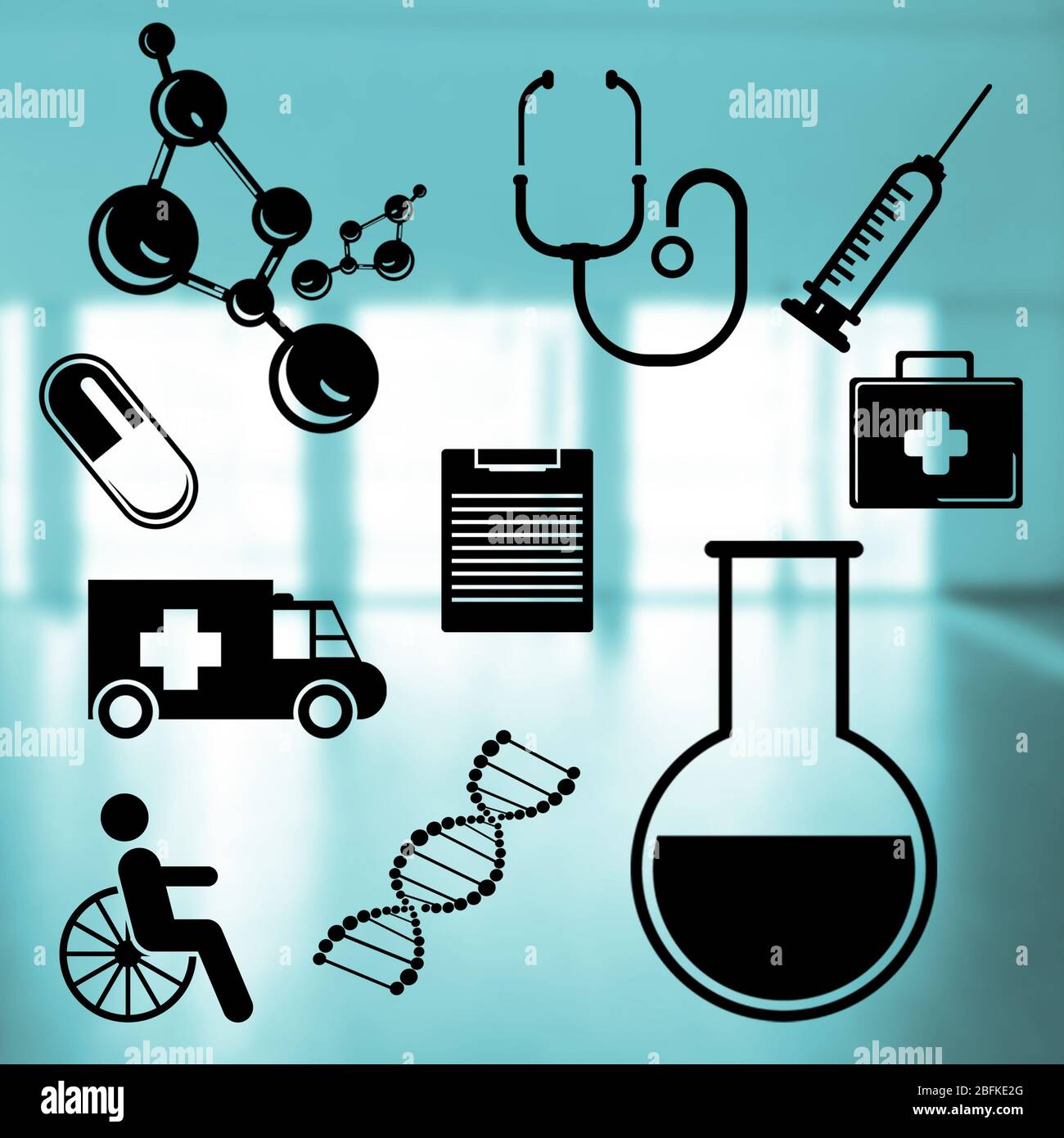 Medical icons set on abstract blue background Stock Photo - Alamy