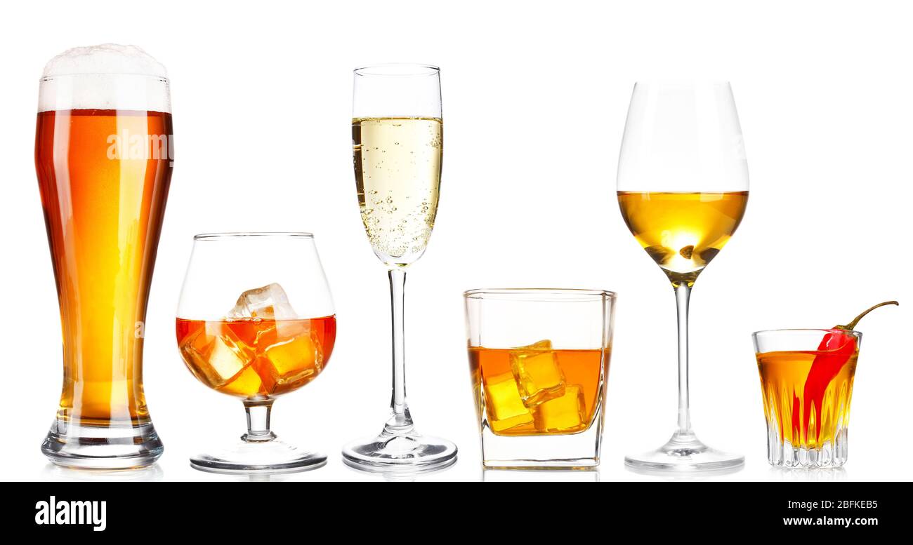 Different drinks, isolated on white Stock Photo - Alamy