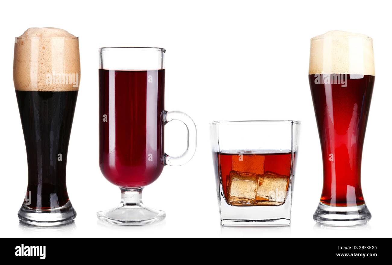 Different drinks, isolated on white Stock Photo - Alamy