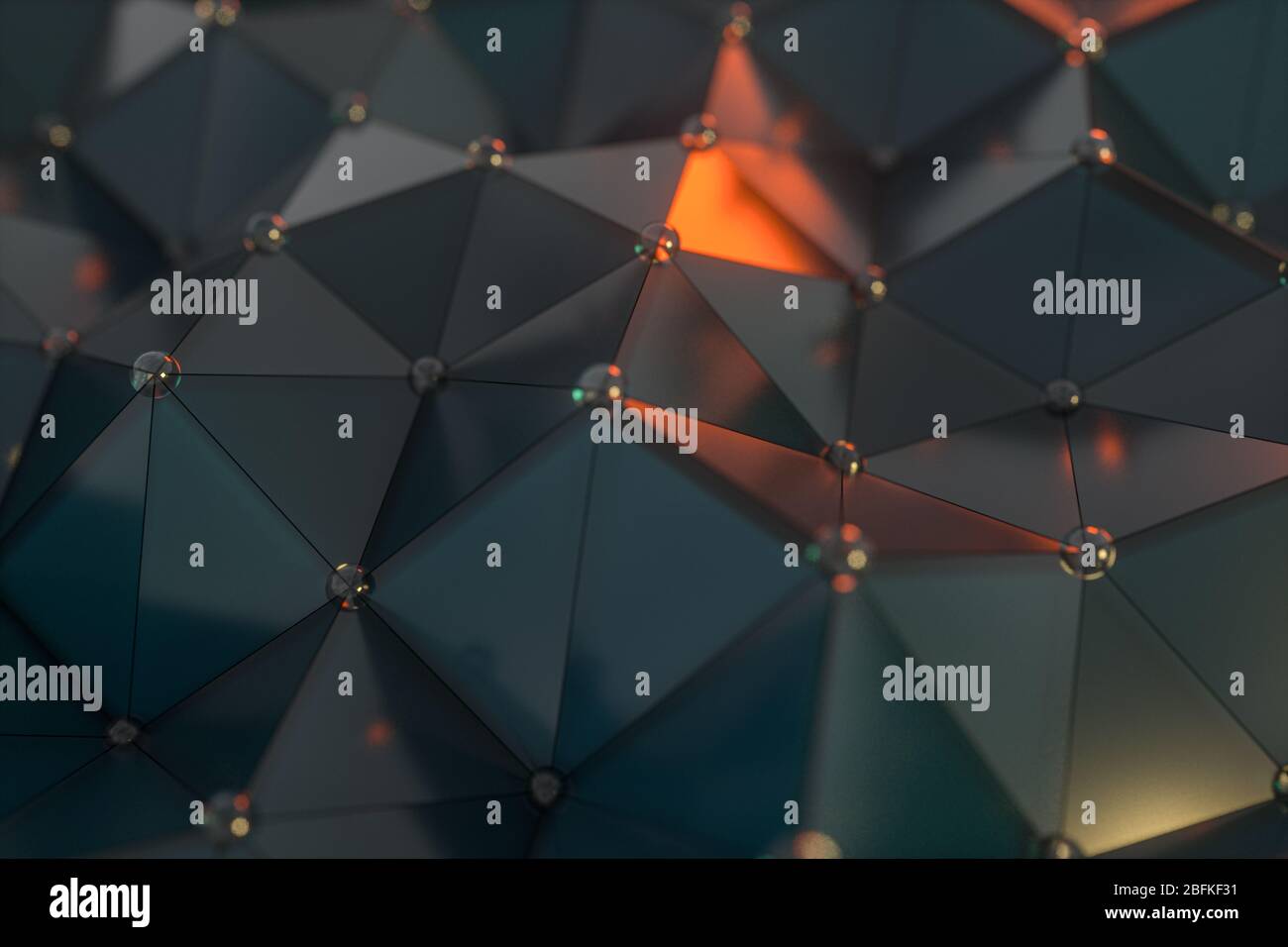 Triangles and lines with black background, 3d rendering. Computer ...