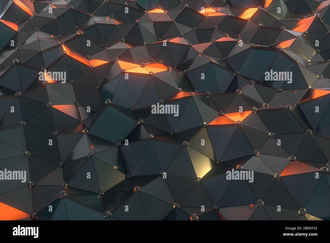 Triangles and lines with black background, 3d rendering. Computer ...