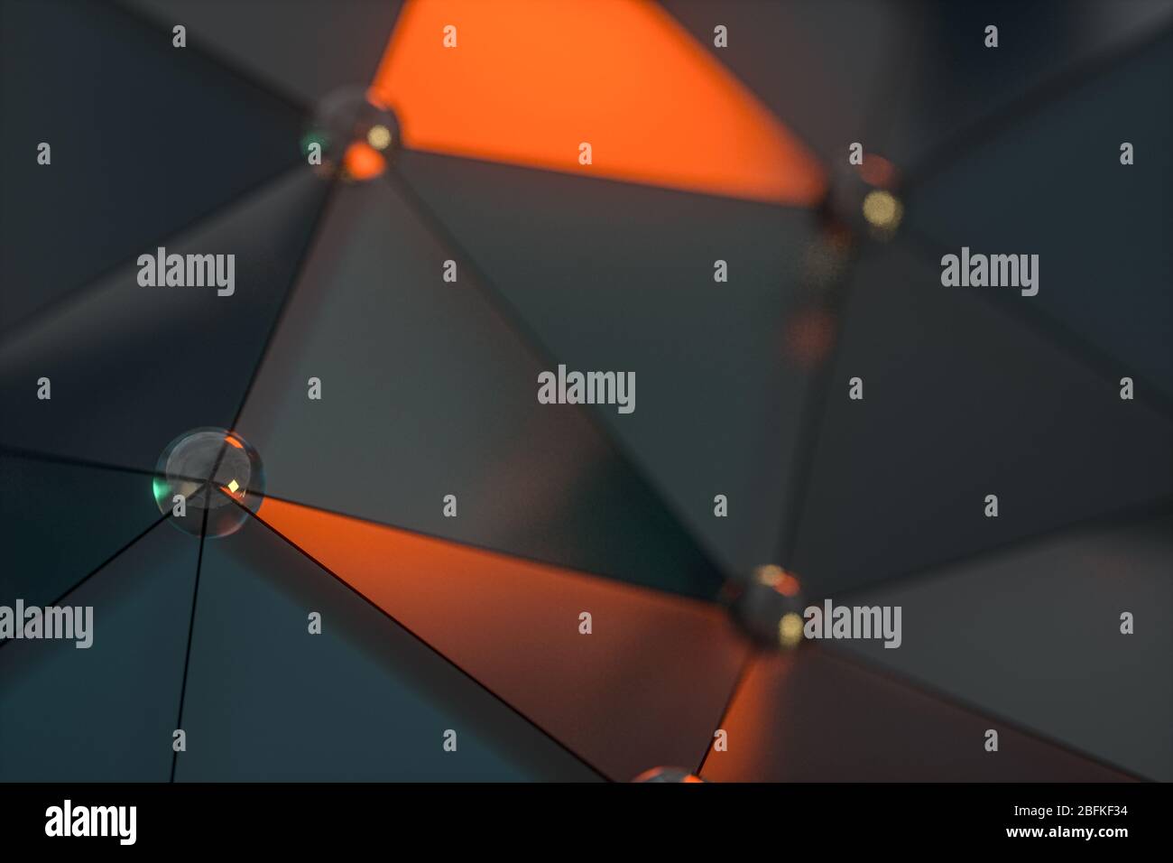 Triangles and lines with black background, 3d rendering. Computer ...