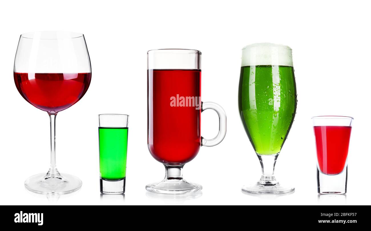 Different drinks, isolated on white Stock Photo - Alamy