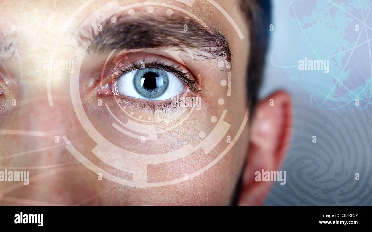 Human eye viewing digital information. Cyber technology concept Stock ...