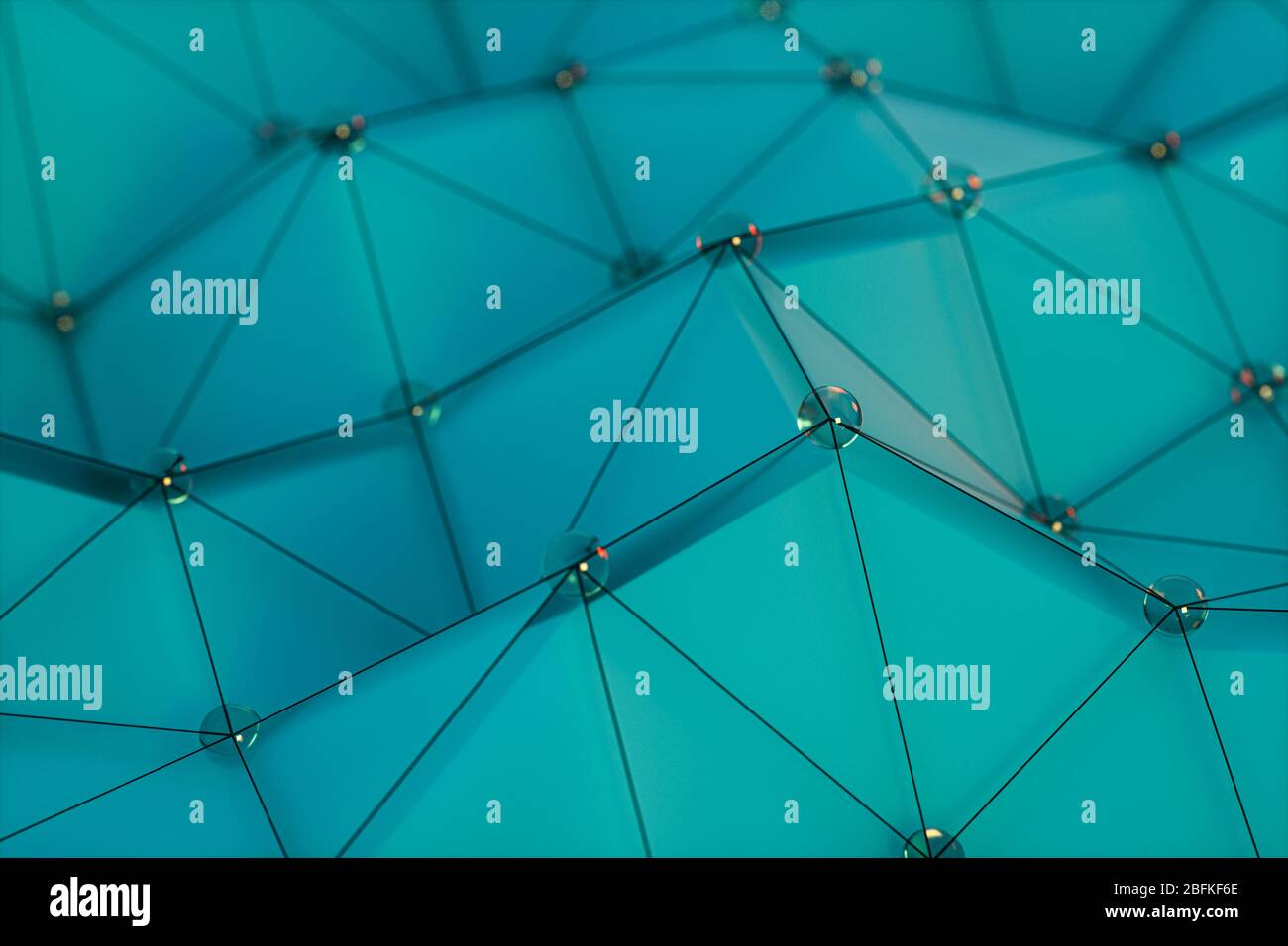 Triangles and lines with blue background, 3d rendering. Computer ...
