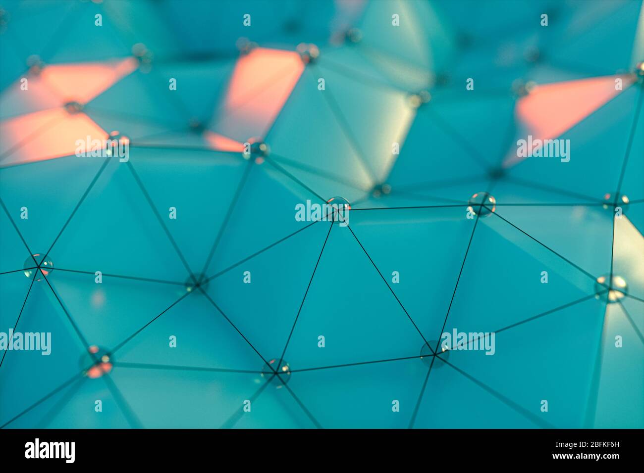Triangles and lines with blue background, 3d rendering. Computer ...