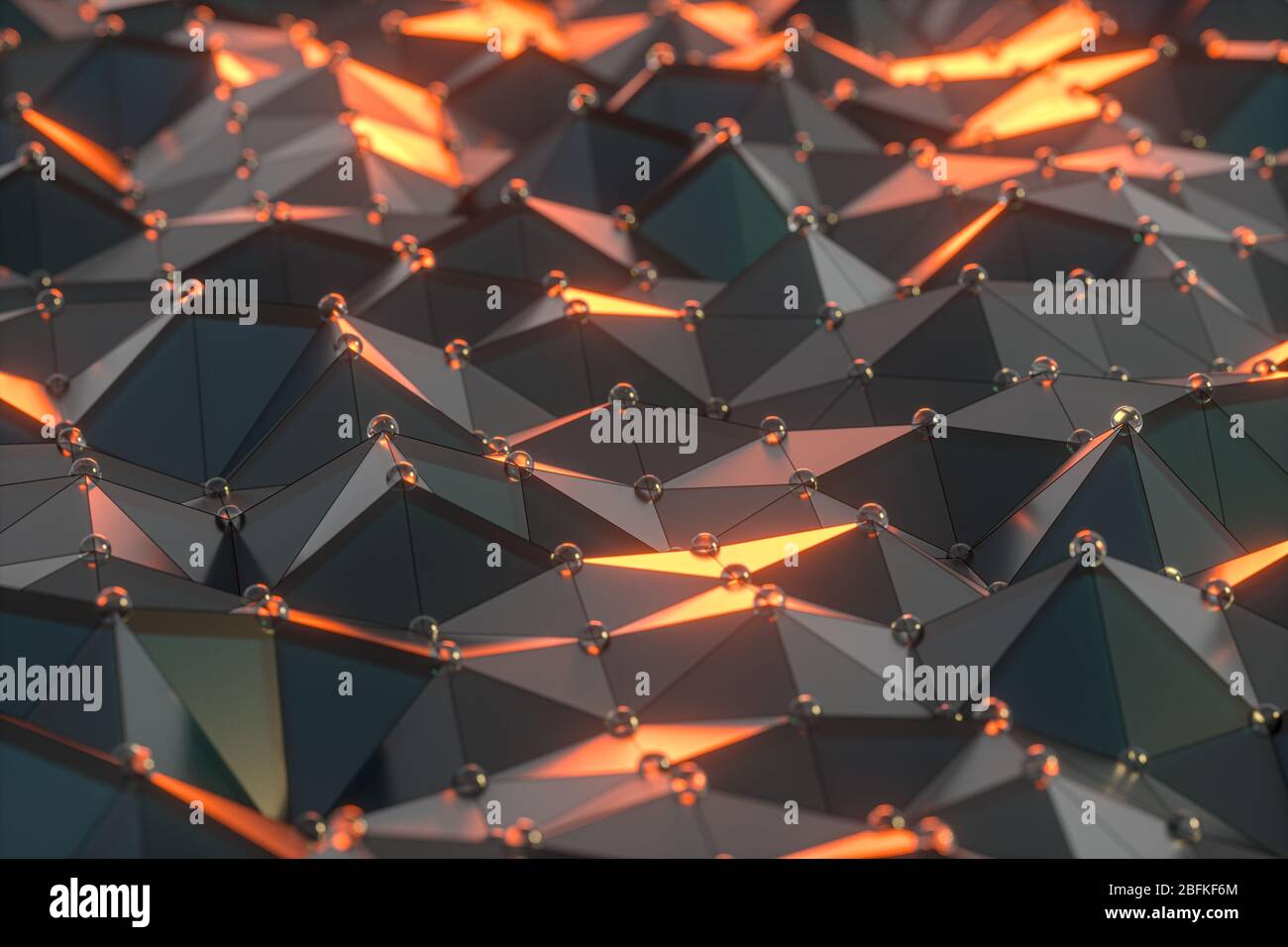 Triangles and lines with black background, 3d rendering. Computer ...