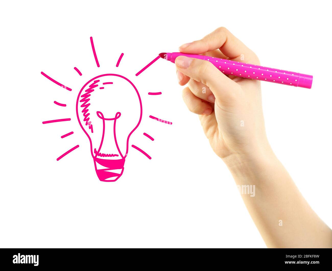 Human hand drawing light bulb isolated on white Stock Photo - Alamy