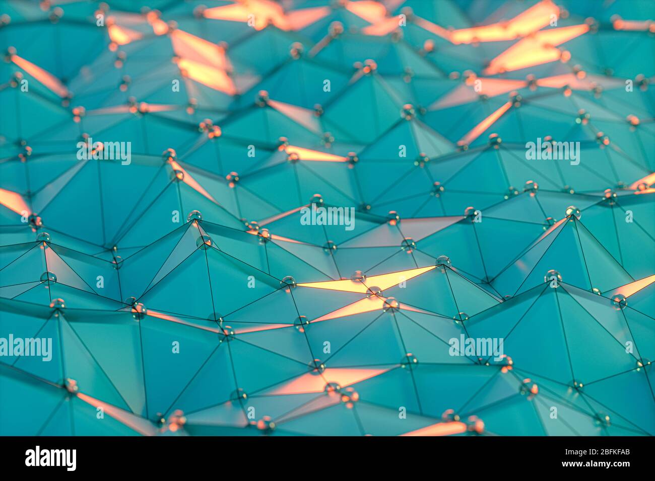 Triangles and lines with blue background, 3d rendering. Computer ...