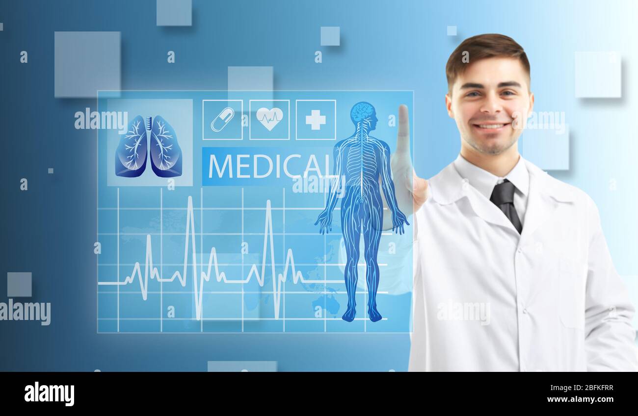 Medicine doctor working with modern computer interface.Modern medical ...