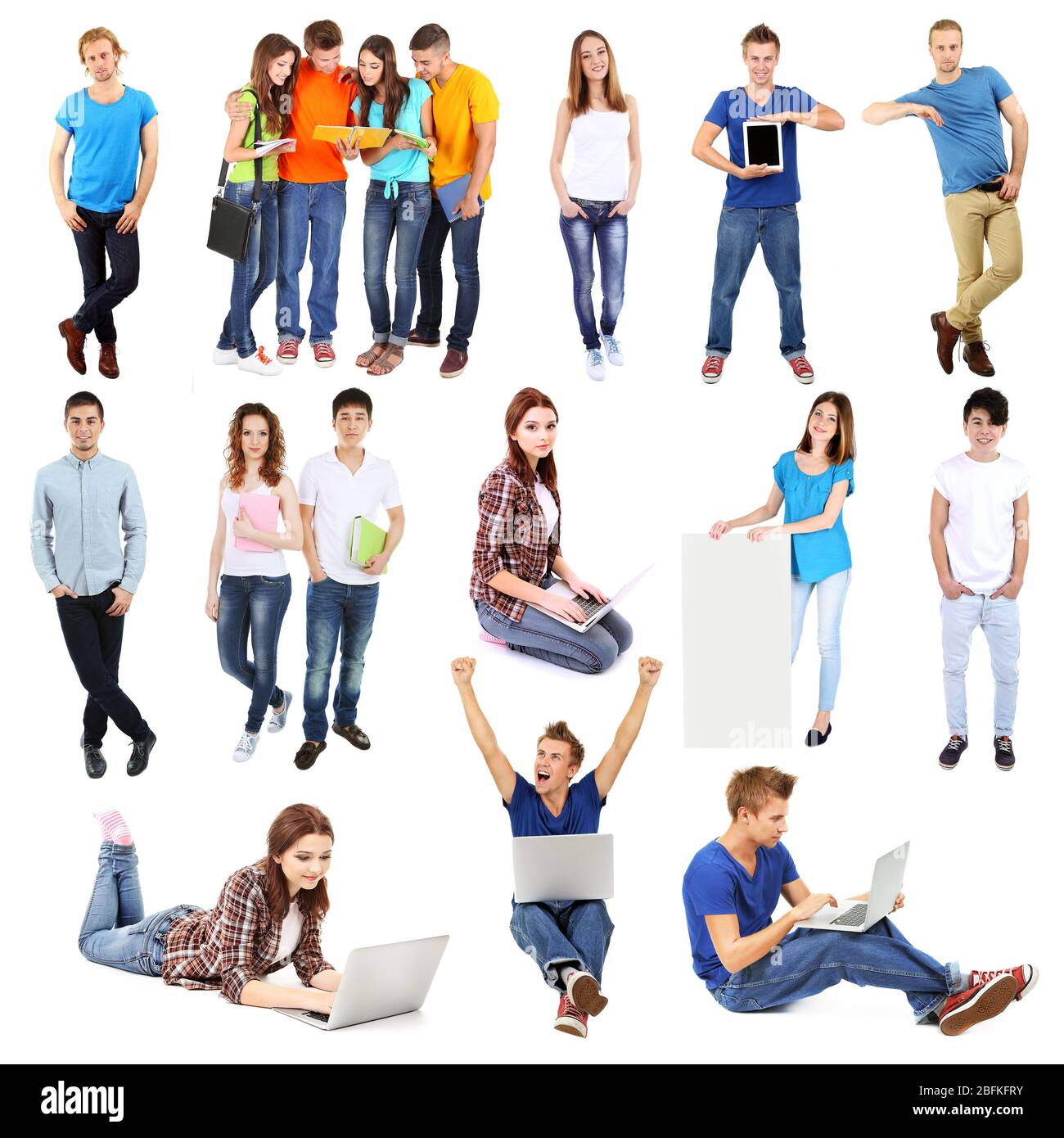 Different students, isolated on white Stock Photo - Alamy