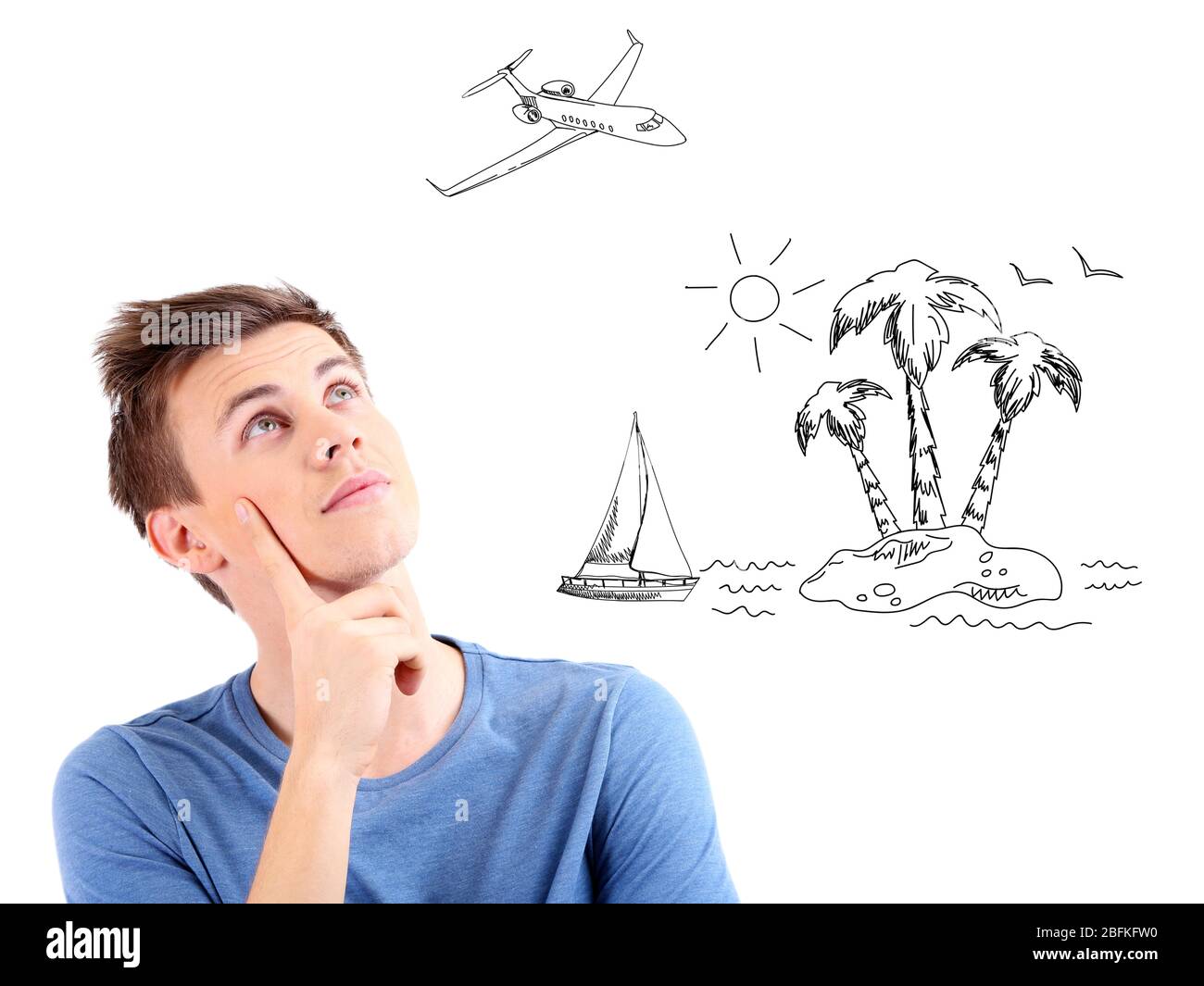 Dreaming guy isolated on white Stock Photo - Alamy