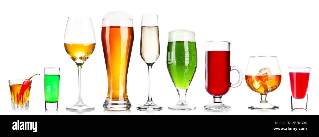 Different drinks, isolated on white Stock Photo - Alamy