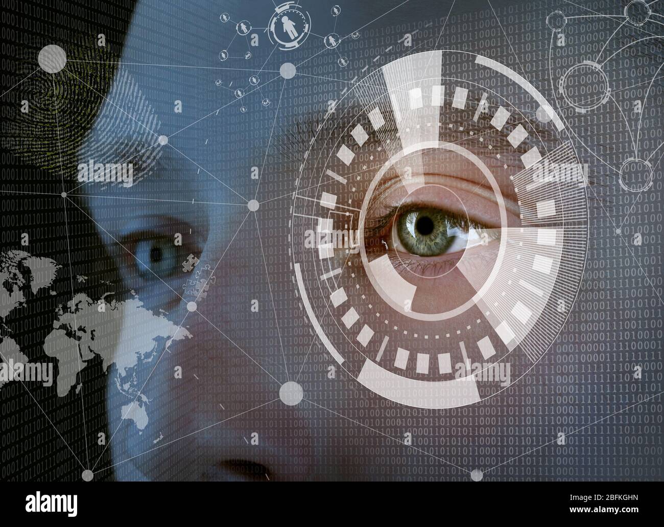 Human eye viewing digital information. Cyber technology concept Stock ...