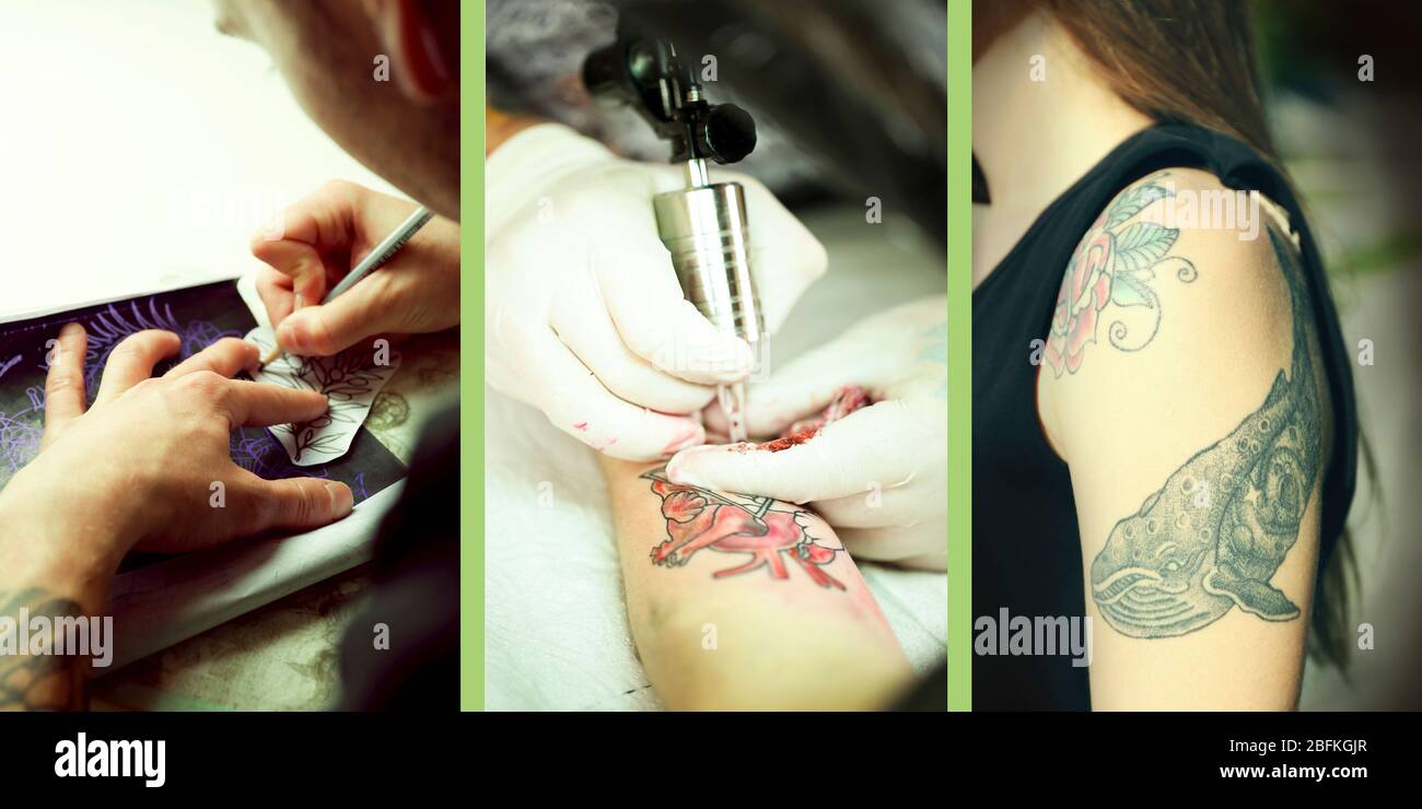 Collage of photos with tattoos Stock Photo - Alamy