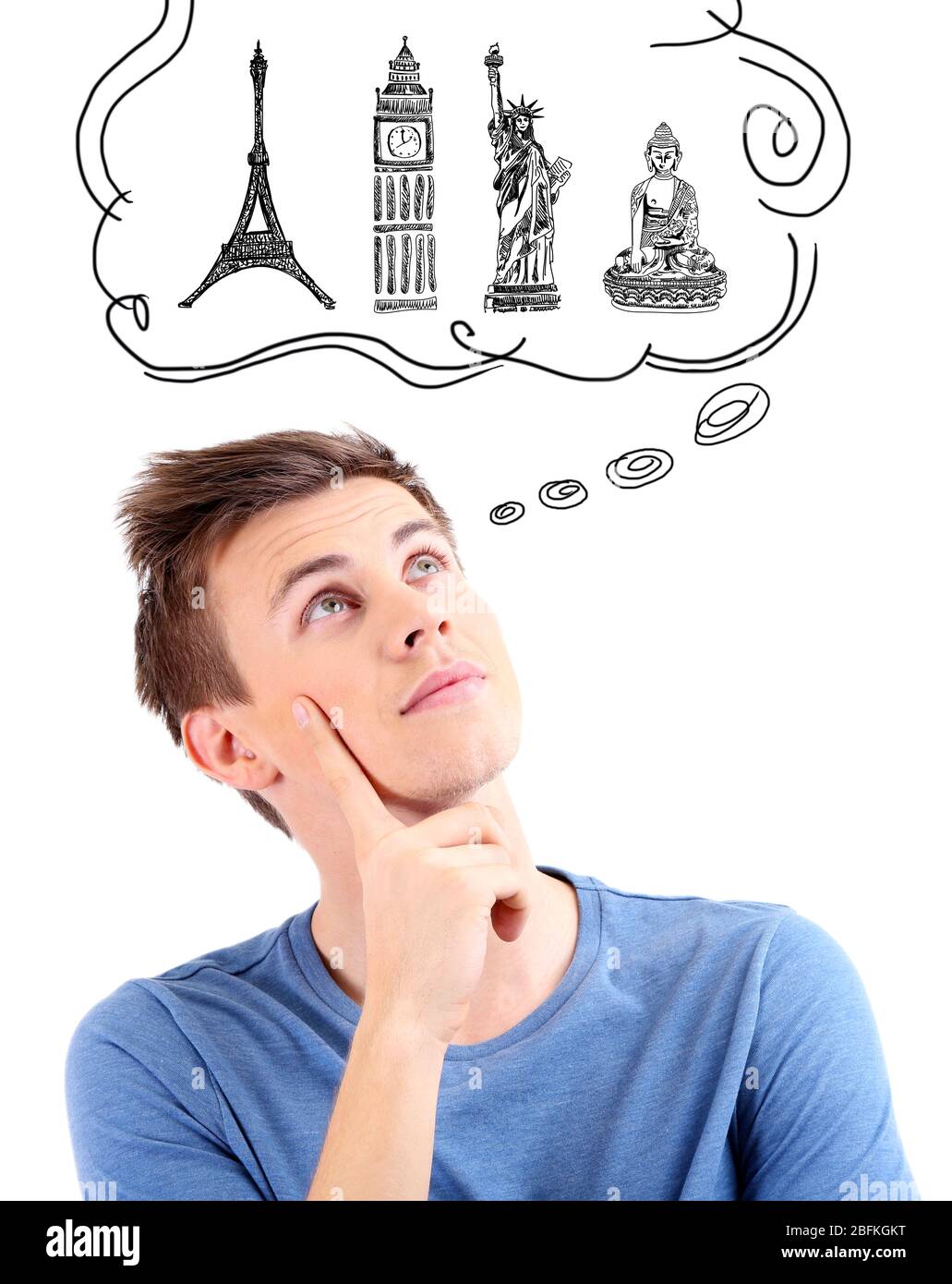 Dreaming guy isolated on white Stock Photo - Alamy