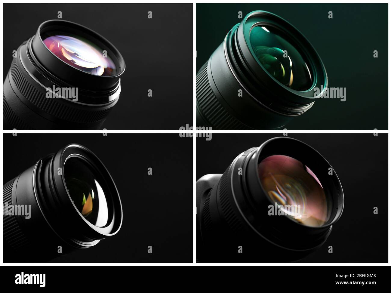 Collage of camera lens on dark background Stock Photo - Alamy