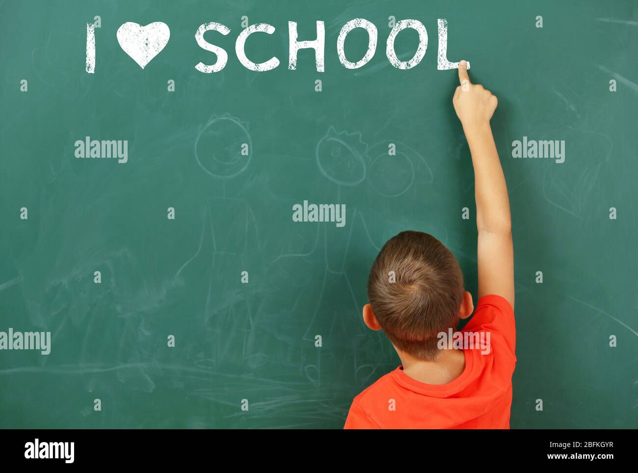 Boy at the blackboard. I love learning concept Stock Photo - Alamy