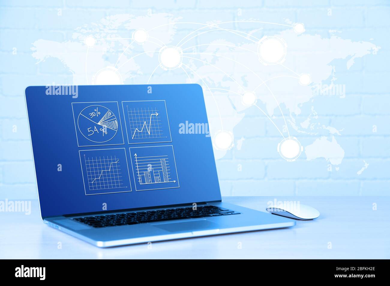 Laptop with chart and graphs on screen, technology concept Stock Photo ...