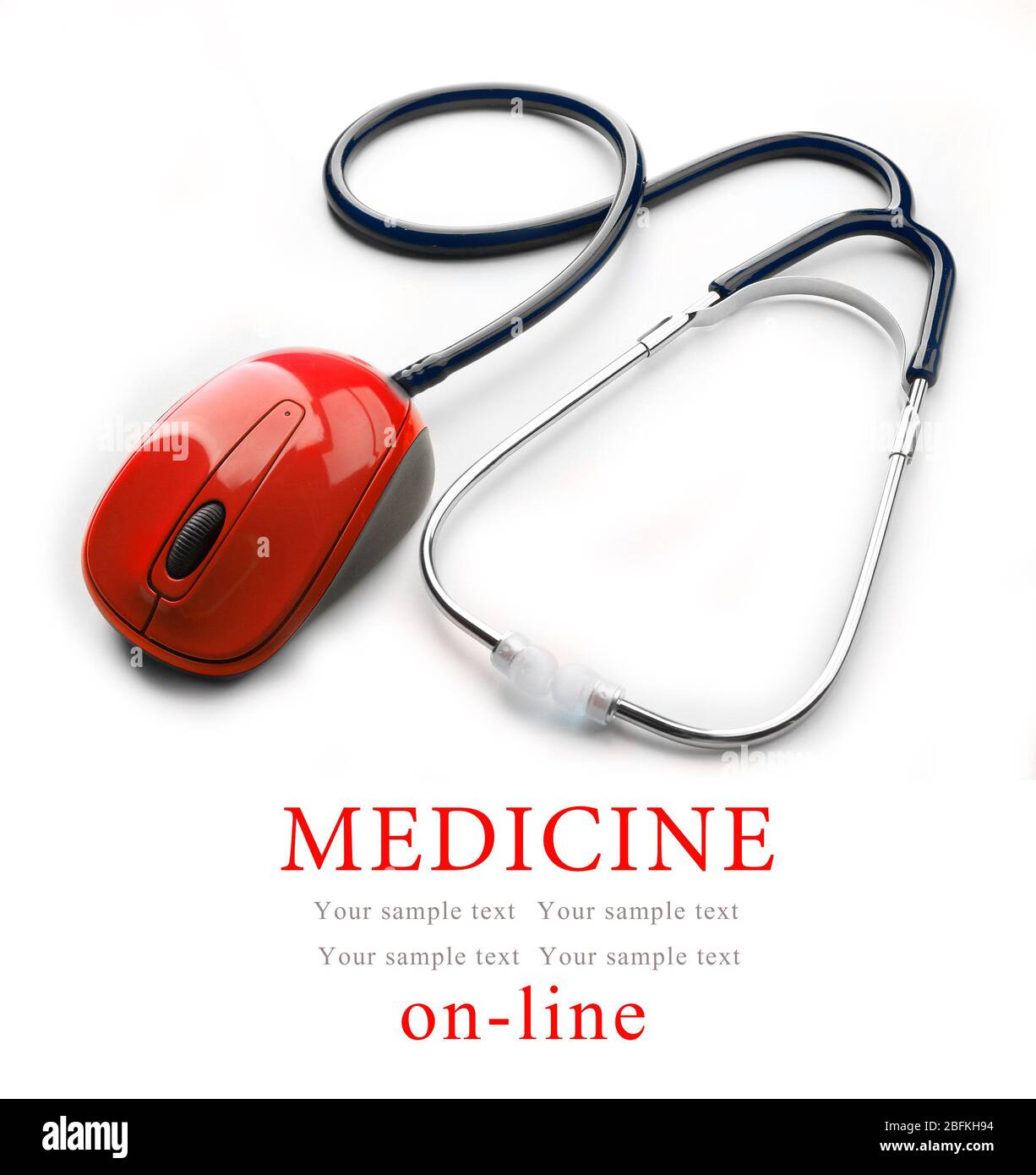 Stethoscope with computer mouse isolated on white. Medical online ...